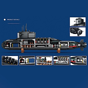 Nuclear Submarine Building Block Sets - Military Submarine Toys with Lights, WW2 History Collectible Home Room Decor Battleship Construction Set Gifts for Boys Teens Adults
