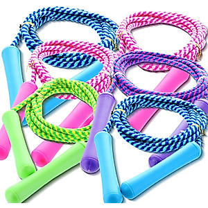 GiftExpress Adjustable Size Colorful Jump Rope for Kids and Teens - Outdoor Indoor Fun Games Skipping Rope Exercise Fitness Activity and Party Favor - Assorted Colors Pack of (6)