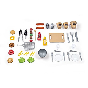 Smoby Garden Kitchen - Outdoor 43 Accessory Play Set, Kids Ages 3+, Grill w/Retractable Magic Flames, Fryer & Sink w/Water Pump Function, Pretend Play