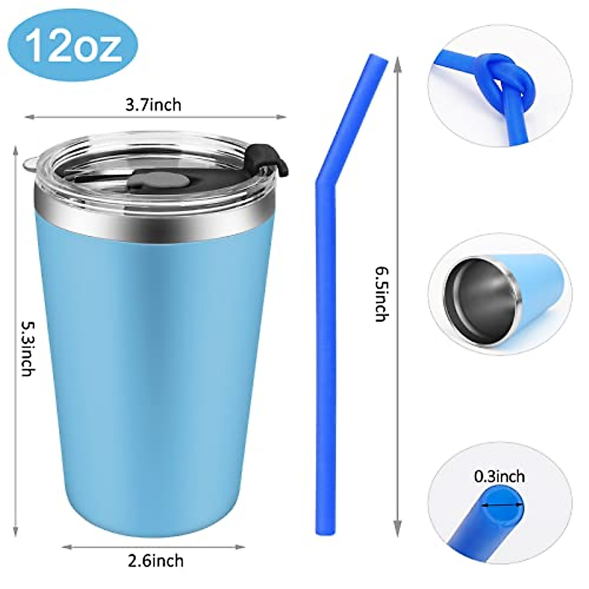 Vermida Kids Tumbler with Straw and Lid,12oz Spill Proof Toddlers Straws Cups with Lids,Stainless Steel Double Wall Insulated Smoothie Sippy Cup with Straws Keeps Drinks Cold & Hot
