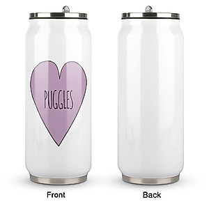 Puggle Love Insulated Tumbler Stainless Steel Travel Mug Coffee Cup with Lid And Straw 500ml