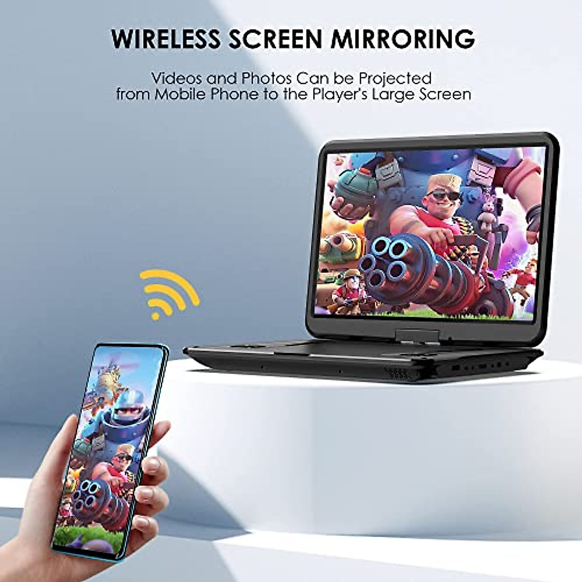 SUNPIN 17.9" Portable DVD Player with 15.6'' Large HD Swivel Screen, Screen Mirror Function, HDMI Input, Dolby Digital, 6 Hours Rechargeable Battery, Support USB and Multiple Disc Formats, Sync TV