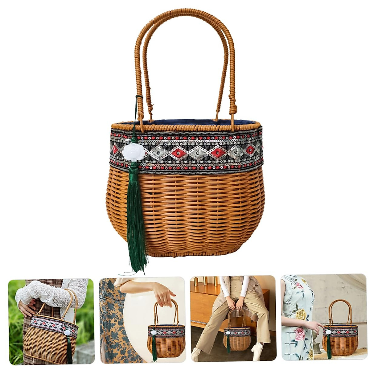 BESTOYARD Rattan Handbag Natural African Basket Toy Magazine Storage Fair Trade Basket Seagrass Belly Basket Market Basket with Handle Flower Girl Basket To Weave Pp Groceries
