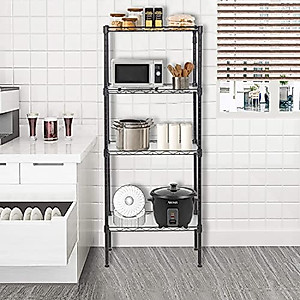 FDW 18L x 12W x 44H Wire Shelves Metal Shelf with 4 PP Sheets Storage Shelves 4 Tier Layer Storage Shelves for Laundry Bathroom Kitchen Garage,Black