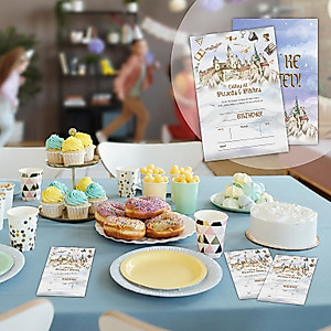 YUEXLL Wizard Witches Birthday Party Invitations Cards with Envelopes, Magical Witches Party Invitations, Birthday Celebration Supplies, Double-sided Fill-in bday Invites for Boys Girls- A02