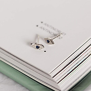925 Sterling Silver Cute Tiny Small Evil Eye Blue Crystal CZ Studs Earring Ear Piercing for Women Teen Girls Great Gift (Silver)
