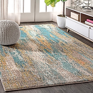 JONATHAN Y CTP106A-9 Contemporary POP Modern Abstract Vintage Waterfall Indoor Area-Rug Bohemian Easy-Cleaning High Traffic Bedroom Kitchen Living Room Non Shedding, 9 ft x 12 ft, Blue/Brown/Orange