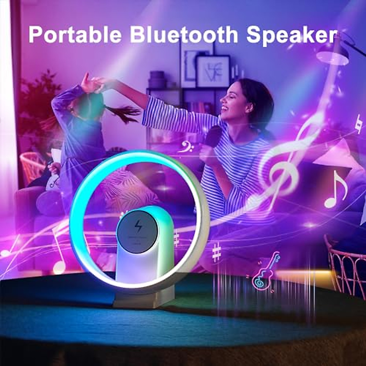 Depulat Bluetooth Speaker, Night Light Lamp with 15W Wireless Charger Phone, Color Changing Atmosphere Table Lamp for Women, Men, Teen Boy Girl Gifts Trendy Stuff