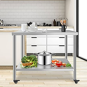 HXCFYP Stainless Steel Table for Prep & Work with Caster 24x24 Inches, NSF Metal Commercial Kitchen Table with Under Shelf and AdjustableTable Foot for Restaurant, Home and Hotel