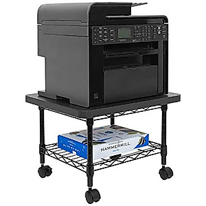 Mount-It! Under Desk Printer Stand with Wheels | Mobile Printer and Fax Cart with Storage Shelf for Office and Home Use, 2 Tiers (Black)