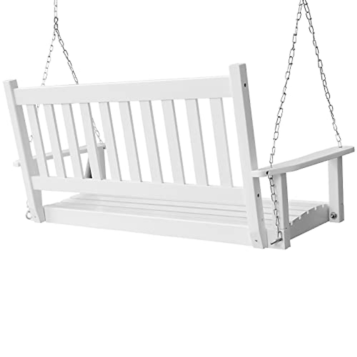 Wood Front Patio Porch Swings Outdoor with Chains Weather Resistant Heavy Duty Hanging Porch Swings 4 Ft, White XL