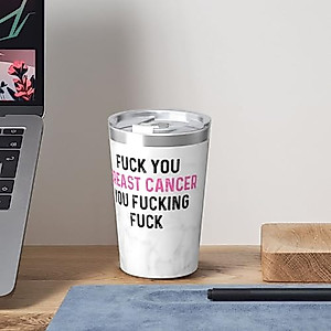 Fu-ck-Breast-Cancer-Funny-Breast Cancer Awareness Gifts 12oz Vacuum Insulated Stainless Steel Travel Mug Leak-Proof Slider Lid Perfect for Coffee or Tea-EEE