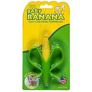 Baby Banana - Corn Cob Toothbrush, Training Teether Tooth Brush for Infant, Baby, and Toddler Green/Yellow Cornelius