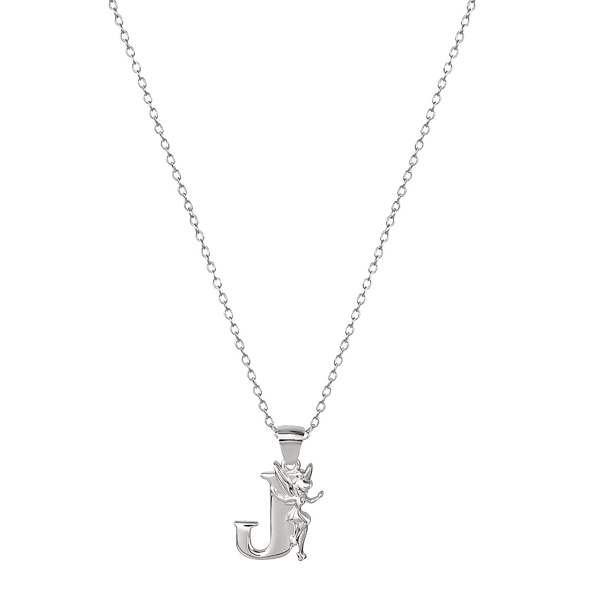 Disney "Tinkerbell" J Initial Silver Pendant Necklace