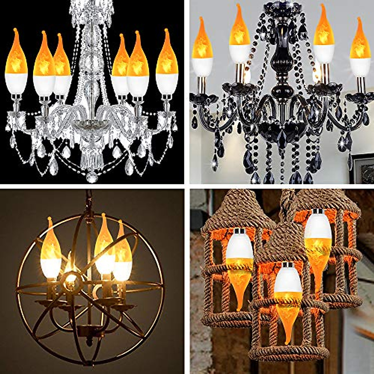 YEAHBEER LED Flame Light Bulbs,3 Modes Fire Light Bulb E12 Base, Christmas Decorations Outdoor Indoor Home, Lights Bulbs (Yellow, 6Pack)