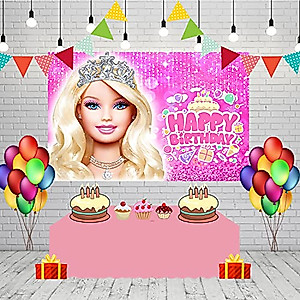 Pink Backdrops for Barbie Birthday Party Decorations Supplies Barbie Baby Shower Photo Background for Girl Birthday Party Cake Table Decorations Barbie Birthday Banner 5x3ft