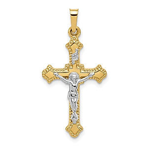Diamond2Deal Gift for Mothers Day 14K Yellow Gold Rhodium plated INRI Religious Crucifix Cross Pendant Fine Jewelry for Women (L- 32 mm, W- 16.5 mm)