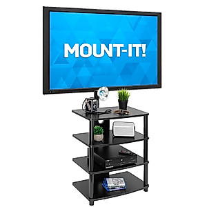 Mount-It! Media Stand Entertainment Center for TV, Audio Video Components, Stereo Equipment, Gaming Consoles, Streaming Devices, 4 Shelves, Black