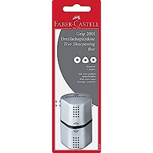 Faber-Castell Grip Trio Pencil Sharpener - Grey, 3-in-1 Artist Pencil Sharpener, Manual Handheld Sharpener for Colored Pencil, Jumbo and Graphite Pencils