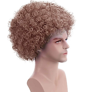FREE BEAUTY Fluffy Afro Synthetic Clown Wig for Men Women Cosplay Anime Party Christmas Halloween Fancy Funny Wigs (Brown)