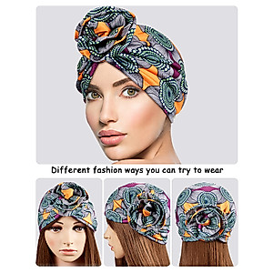 SATINIOR 6 Pieces Women Turban Flower African Pattern Headwrap Sleep Beanie Pre-Tied Bonnet Elastic Knot Cap