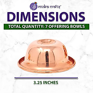 Brass Copper Offering Bowl Set of 7 Tibetan Buddhist Alar Supplies for Meditation Yoga Burning Incense Ritual Smudging Decoration by Mudra Crafts 3.25 Inches Copper Tone
