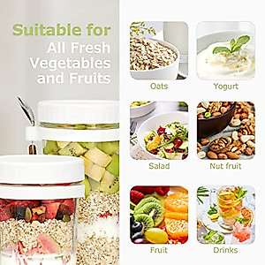 4 Pack Overnight Oats Jars with Lids and Spoons, 12 oz Glass Mason Jars with Airtight Silicone Gaskets - Overnight Oats Mason Overnight Oats Jars Oatmeal Container To Go Breakfast Yogurt Cereal, Fruit