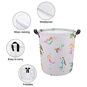 Mermaid Large Laundry Basket Hamper Bag Washing with Handles for College Dorm Portable