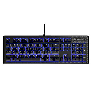 SteelSeries Apex 100 Gaming Keyboard - Tactile & Silent - Blue LED Backlit - Splash Resistant - Media Controls