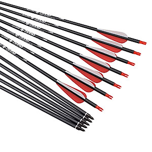 Archery Carbon Arrow Hunting Target Practice Arrows 30 Inch with Removable Tips for Compound & Recurve Bow 500 Spine 12PCS
