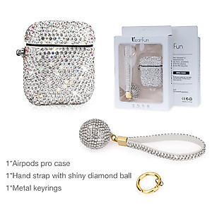 Luxurious Rhinestone AirPods Case, Protective Bling Diamonds AirPod Charging Protective Case Cover for Apple I10/I12 TWS (Silver with Keyring)