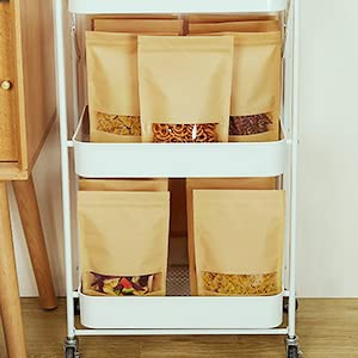 50 Pcs Stand Up Kraft Paper Bags with Window, Resealable Zip Lock Food Storage pouch,dog treat bags,Bakery Bags coffee bags candy bags sealable small business 5.5 x7.9 Inch, (Medium 5.5 * 7.9 Inch)