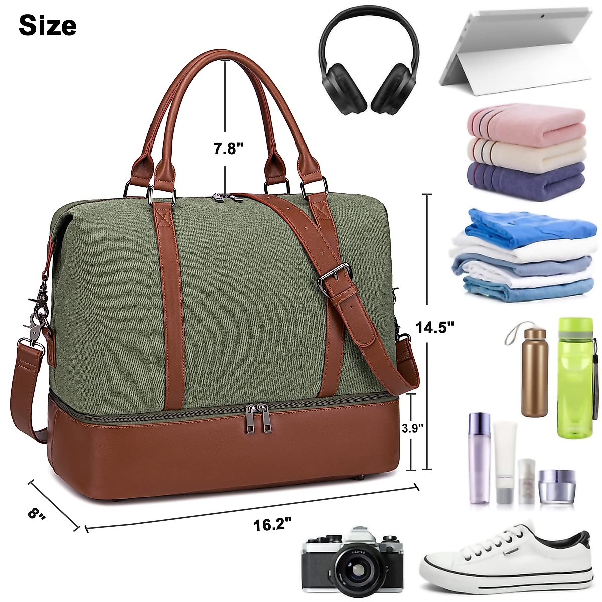 Bluboon Women Ladies Carry-on Tote Weekender Bag with Shoe Compartment, Canvas Overnight Travel Duffle Bag in Trolly Handle