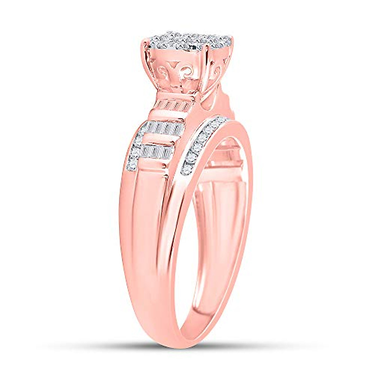 10kt Rose Gold Round Diamond Cluster Bridal Wedding Engagement Ring 1/2 Cttw