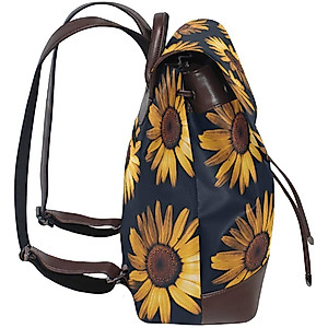 Zongin Retro Sunflower Women Backpack Purse Fashion PU Leather Shoulder Daypacks Casual School Rucksack Travel Business