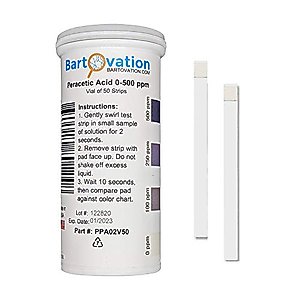 Peracetic Acid Test Strips, High Level, 0-500 ppm [Vial of 50 Strips]