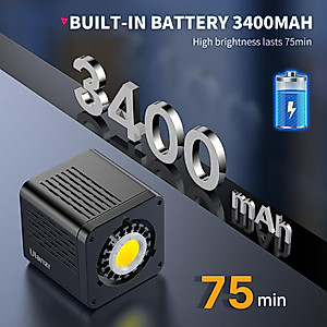 ULANZI LT028 40W Portable LED Video Light with 3400mAh Build-in Battery, Metal Mini Dual Color Temperature COB Continuous Output Lighting Handheld Spotlight 2500K-6500K for Video