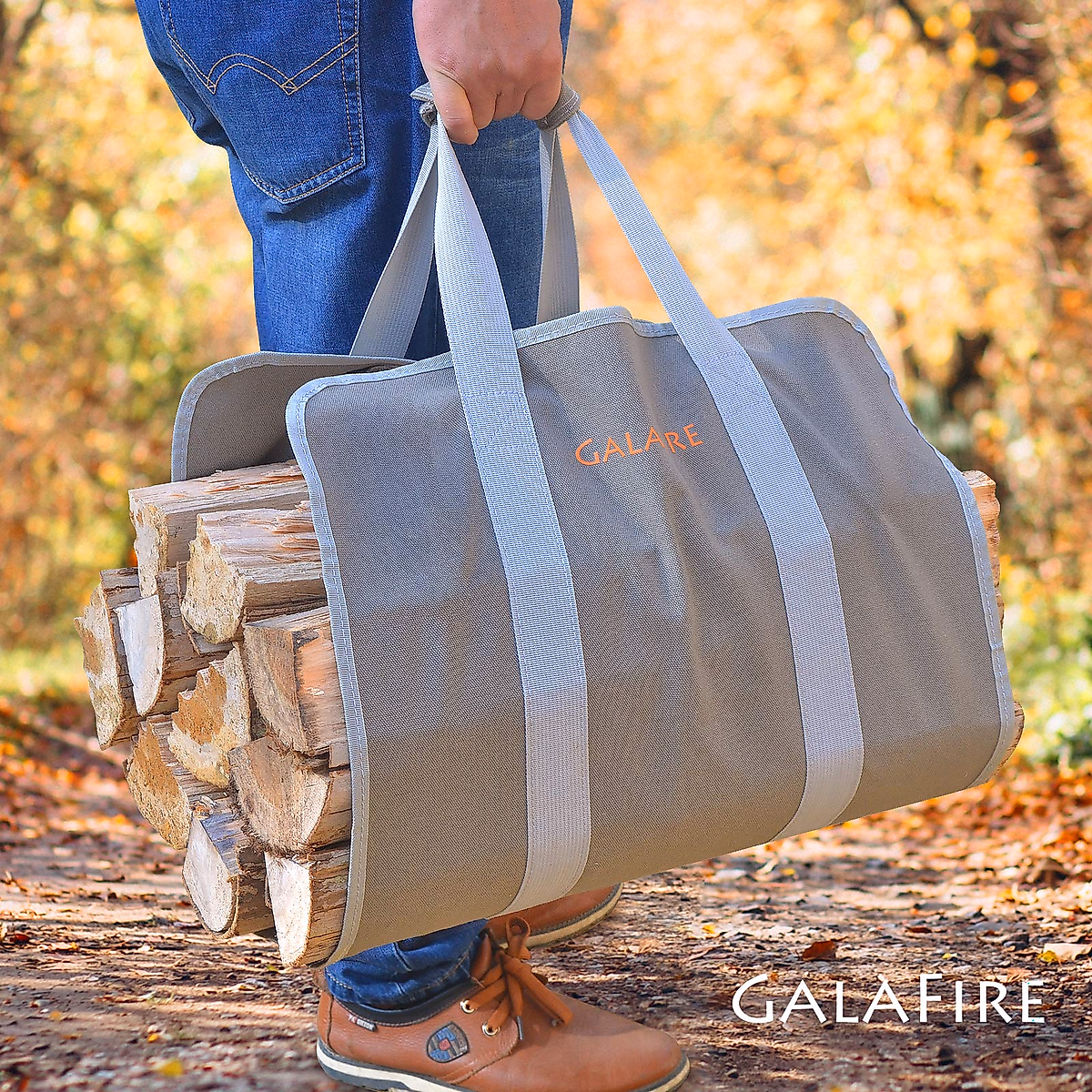 GALAFIRE Wood Carrier for Firewood with Handles, Foldable 16oz Canvas Firewood Sling Bag, Premium Quality Heavy Log Tote Firewood Tote