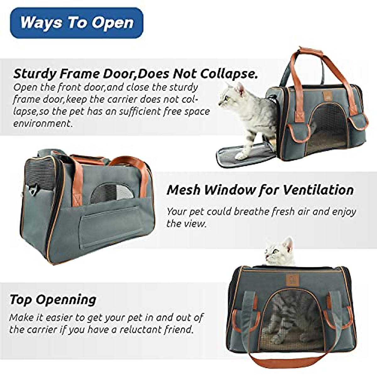 Premium Pet Carrier Airline Approved Soft Sided for Cats and Dogs Portable Cozy Travel Pet Bag, Car Seat Safe Carrier (Medium, Deep Grey-1)