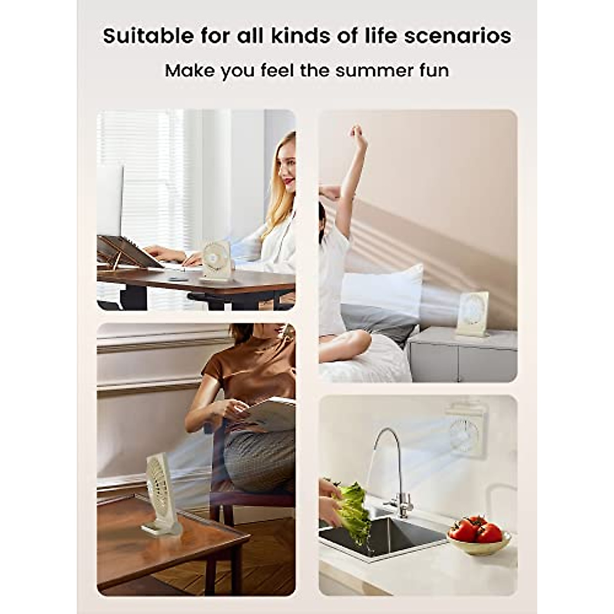 FERRISA Desk Fan, Small But Powerful, Portable Fan Battery Operated, 220° Tilt Folding Ultra Quiet Person Mini Fan, Strong Wind, 3 Speed Adjustable For Home Office Desktop Travel Camping (Beige)