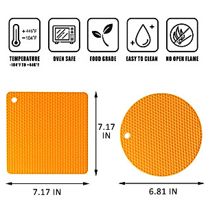 Daixers 2 Pack Silicone Trivet Mat, Hot Pads Non-slip Insulation Mats for Home Kitchen (Orange)