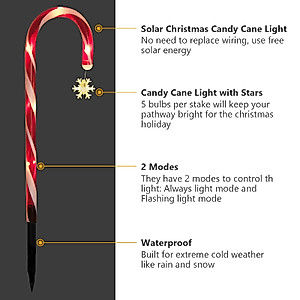 6Pack Christmas Candy Cane Lights Snowflake Outdoor Pathway Driveway Markers Decoration Red and White Xmas Home Decor Indoor Lawn Yard