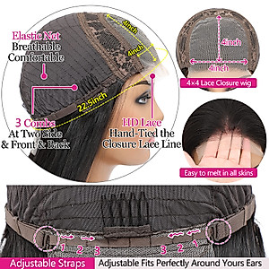 SISLOVV Glueless HD Lace Front Wigs Human Hair Pre Plucked with Baby Hair 180 Density 4x4 Straight Lace Closure Human Hair Wigs for Black Women Natural Black Color (22inch)