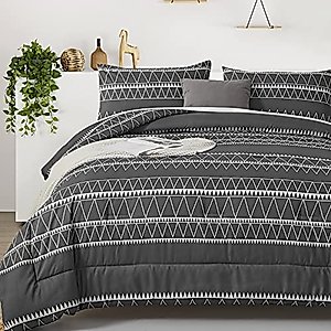 Dark Grey Comforter Set King, Reversible Gray Boho Triangle Bedding Comforter Set for King Bed - 3 Pieces (1 Comforter + 2 Pillowcases), Lightweight Microfiber Bedding Set 104"x 90"