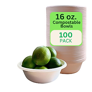 EcoFairy - 100-piece Compostable Bowls 16 oz - Disposable Bowls for Hot Soup - Biodegradable Bowls for Ice Cream, Salad, Cereals, Desserts & Snacks - Sugarcane Bagasse Microwave-safe Paper Bowls
