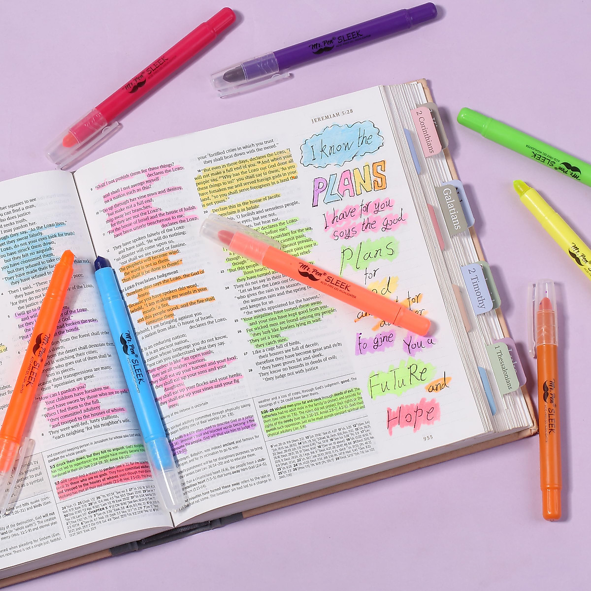 Mr. Pen No Bleed Gel Highlighter, Bible Highlighters, Assorted Colors, Pack of 8