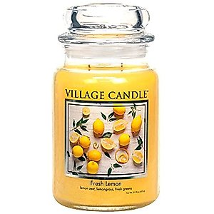 Village Candle Fresh Lemon Large Apothecary Jar, Scented Candle, Yellow, 21.25 oz.