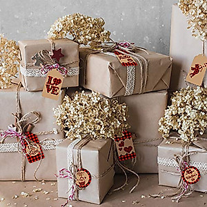 Whaline 120Pcs Valentine's Day Paper Gift Tags Red Black Plaid Heart Love Hanging Name Tags with 66ft Twine for Wedding Anniversary DIY Gift Crafts Wedding Party Favor, 8 Designs