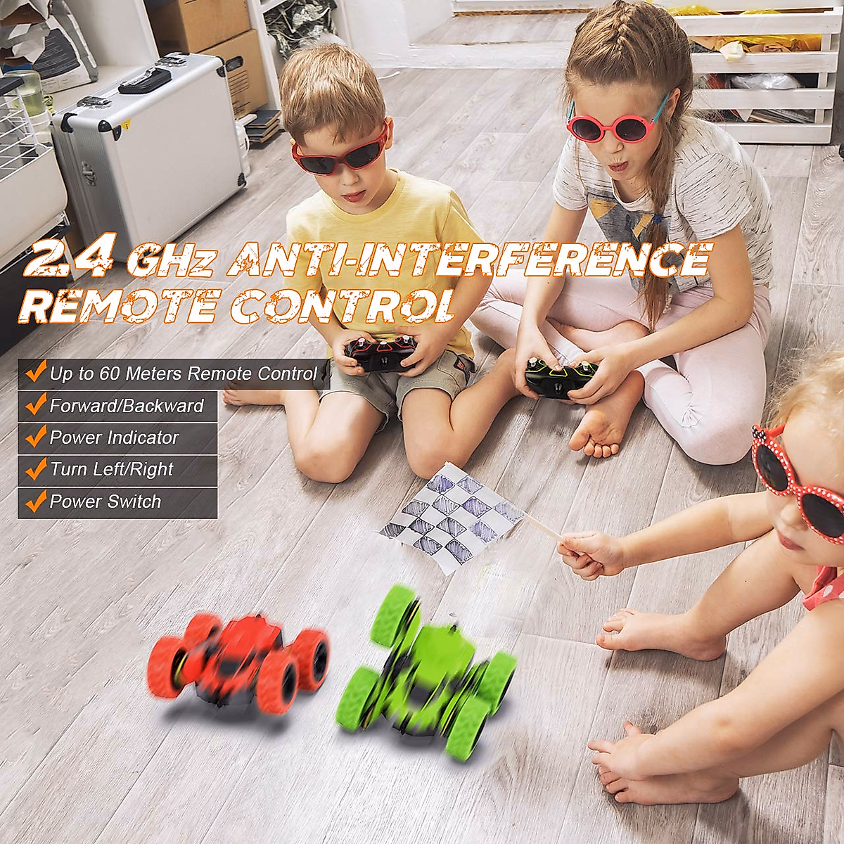 Fixget Remote Control Car RC Car, 4WD 2.4 GHz Remote Control Stunt Car Toys Double Sided Rotating Vehicles 360°Flips, Kids Outdoor Indoor Toys Birthday Gift for Boys Girls (Included Battery)