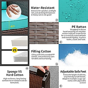 3-Seat Patio PE Rattan Wicker Couch, Outdoor Rattan Sofa Furniture Steel Frame with Furniture Cover and Deep Seat High Back, Turquoise Anti-Slip Cushion Furniture Cover